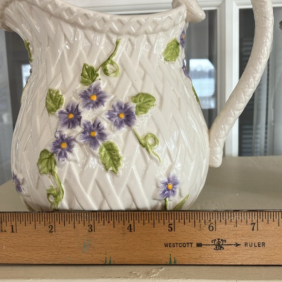 Accents | Nwt Decorative White And Purple Ceramic Pitcher With Floral ...